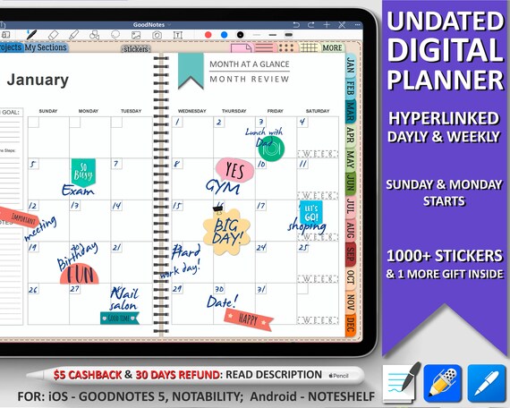 Goodnotes monthly Monthly Daily Notability Goodnotes journal Undated ...