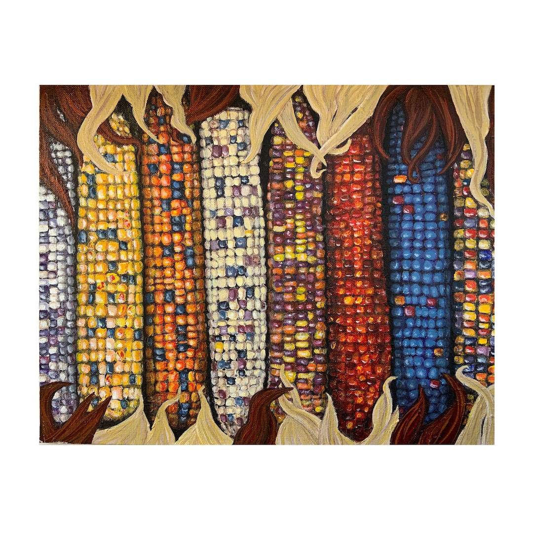 Autumn Corn Painting - 11x14 Original Acrylic on Canvas, Glass Gem Corn ...