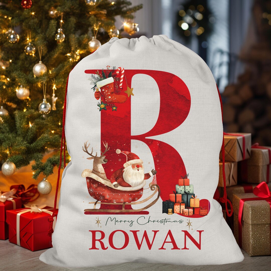 Personalised Santa Sack Initial Name Large Letter,deluxe Linen ...