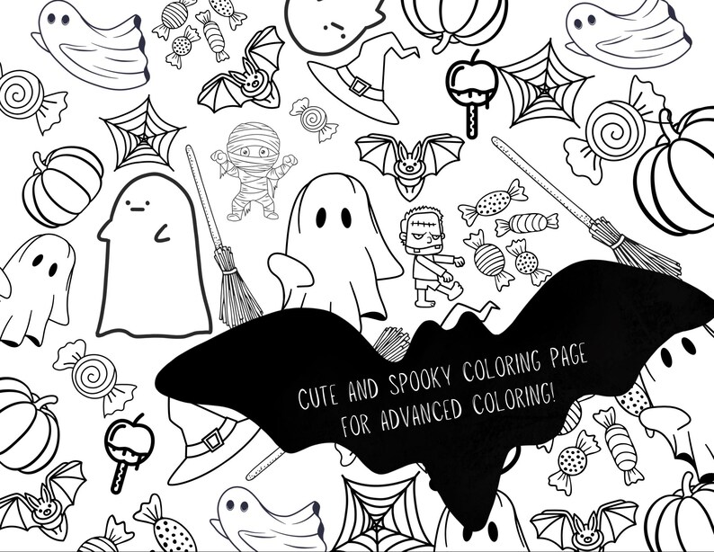 Cute and Spooky Halloween Coloring Page for Advanced Coloring/ All Ages ...