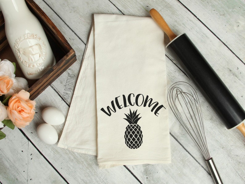 Welcome Pineapple Tea Towel Pineapple Kitchen Decor Welcome | Etsy