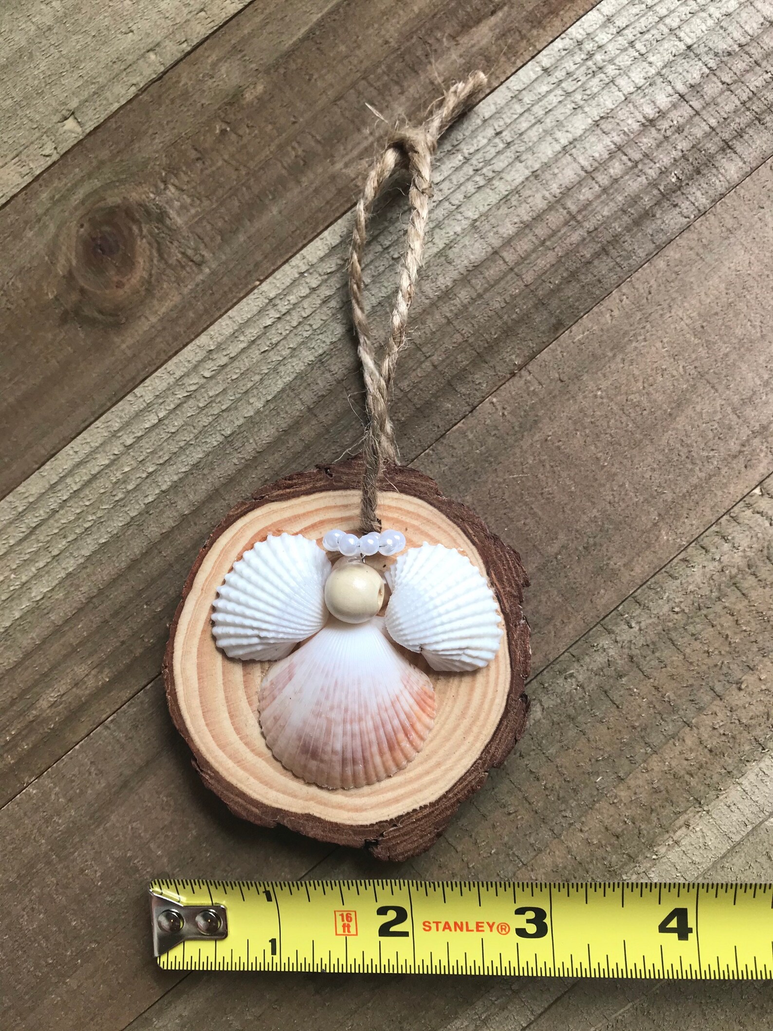 Shell Angel Ornament Seashell Angel on Sliced Wood - Etsy