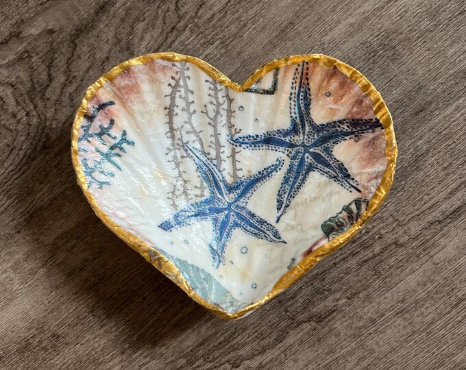 Decoupage Heart Shape Scallop Shell, Decorative Beach Themed, Trinket ...
