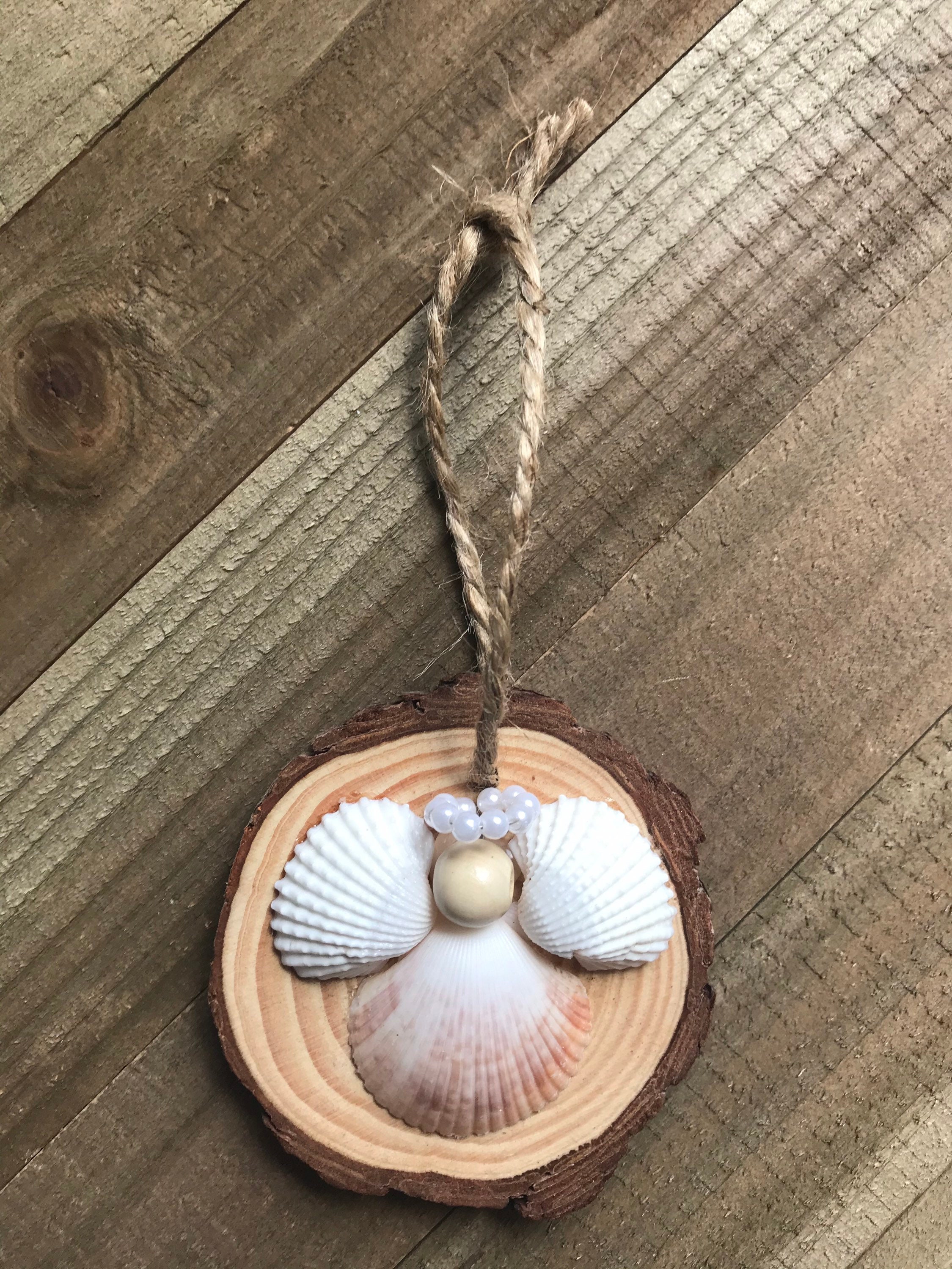 Shell Angel Ornament Seashell Angel on Sliced Wood - Etsy