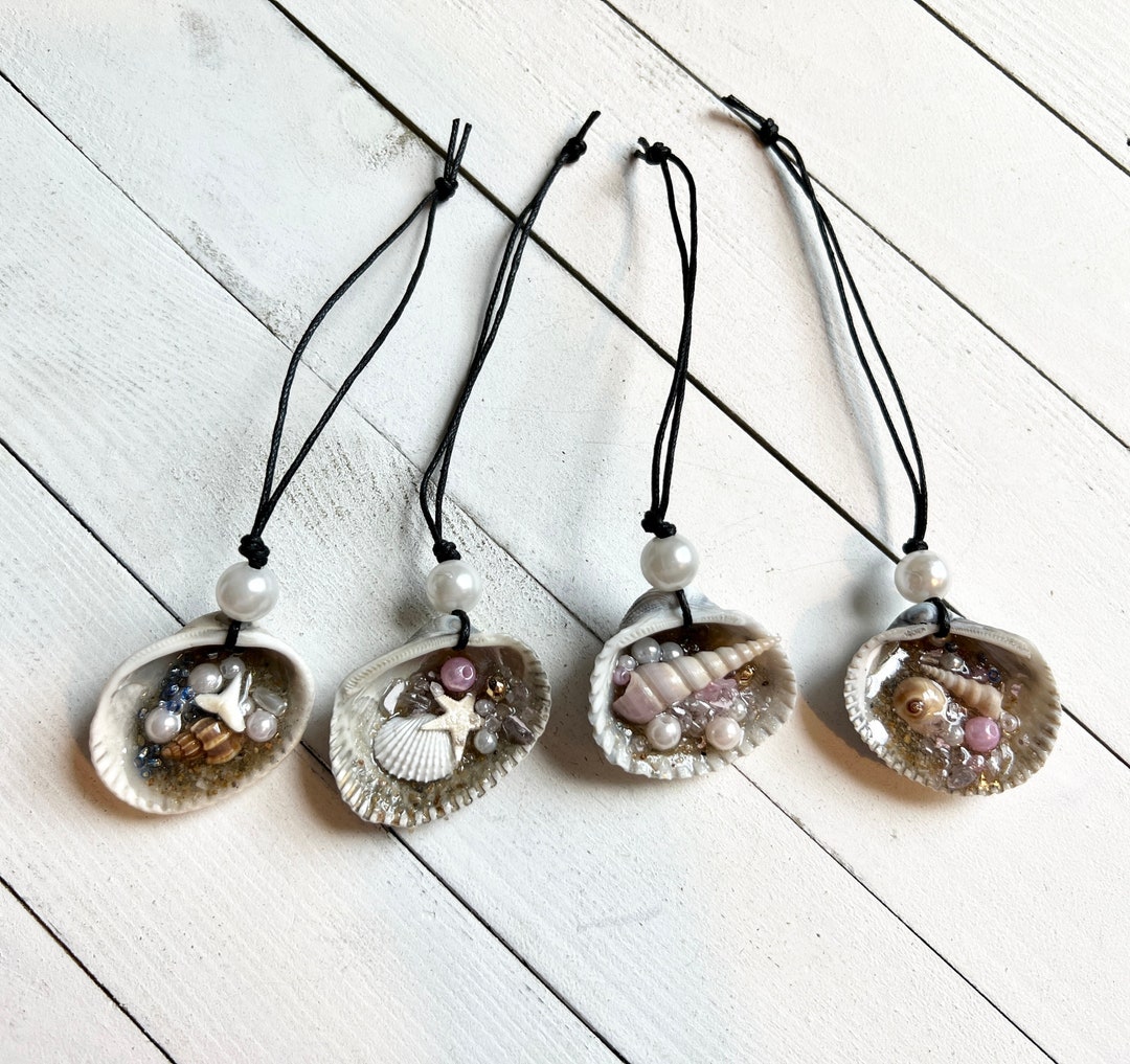 Set of 4, Small, Handmade, Seashell Resin Ornaments, Christmas ...