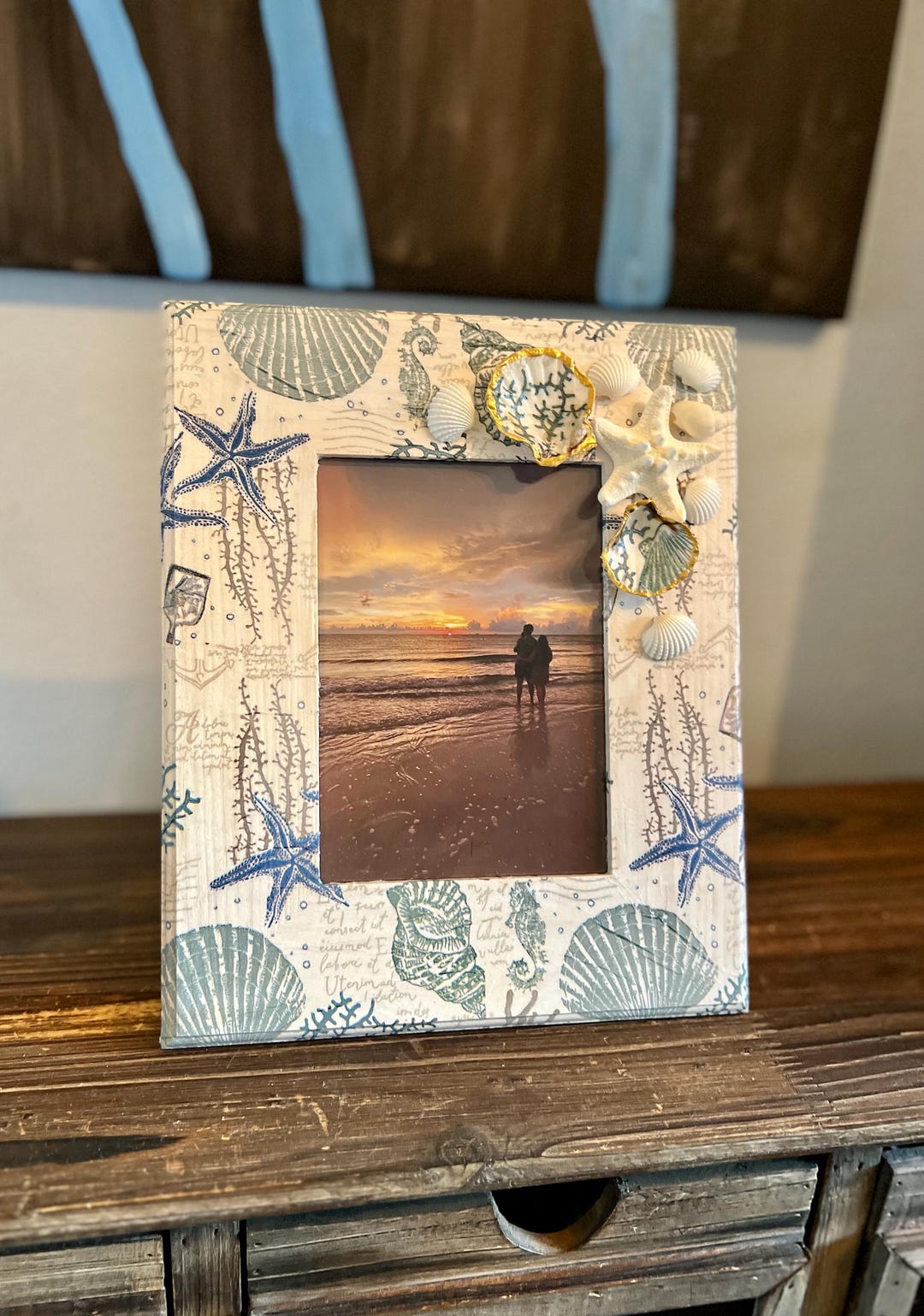 5x7 Decoupage Tabletop Beach Frame, Real Natural Shell Frame, Picture ...