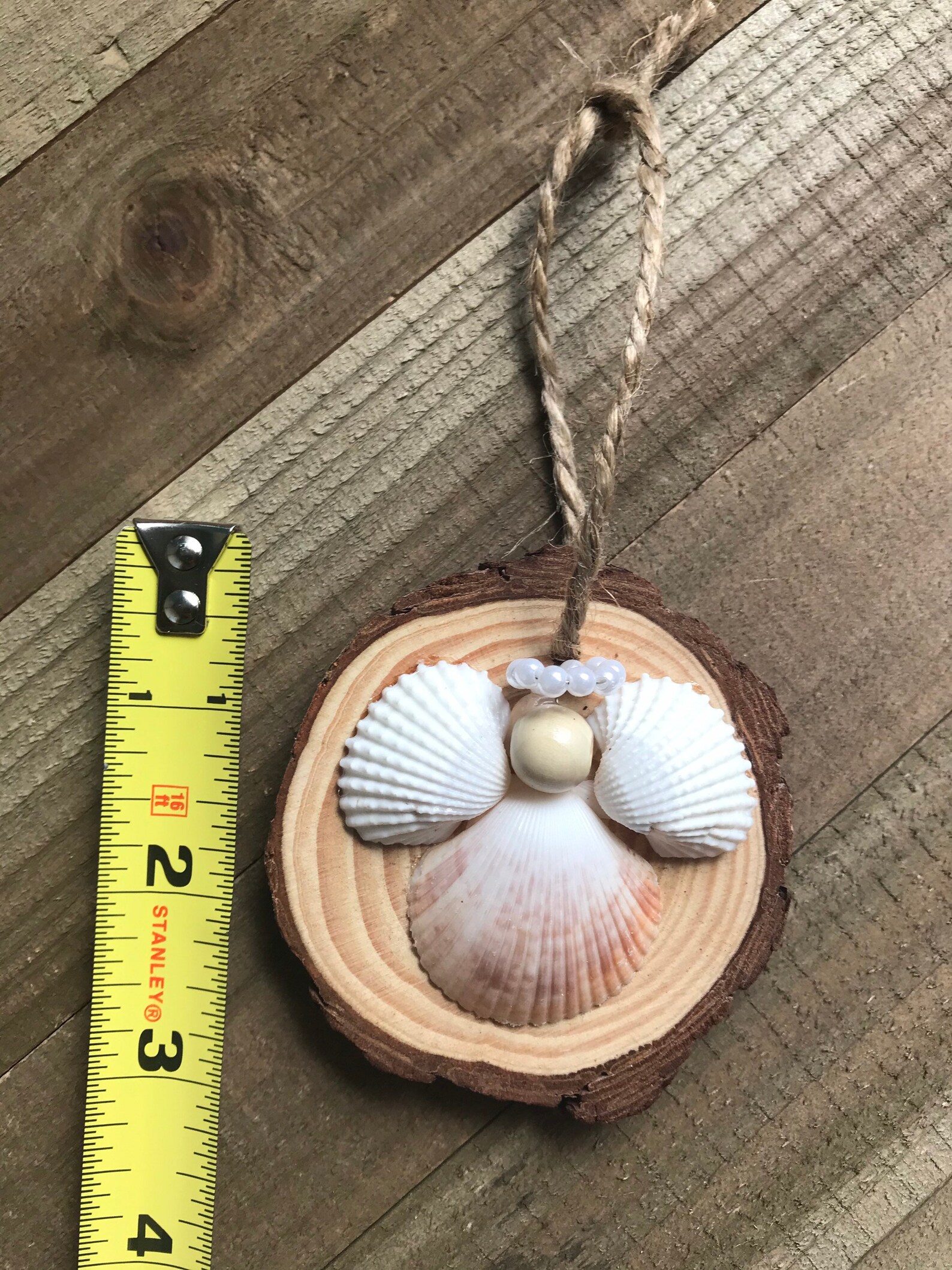 Shell Angel Ornament Seashell Angel on Sliced Wood - Etsy