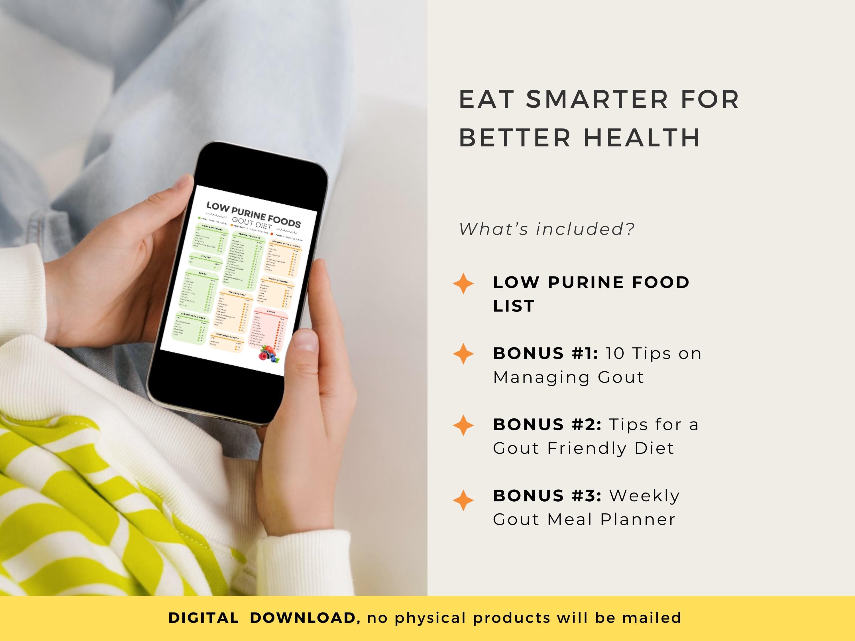 Low Purine Foods, Low Purine Diet and Gout Diet Printable PDF With ...