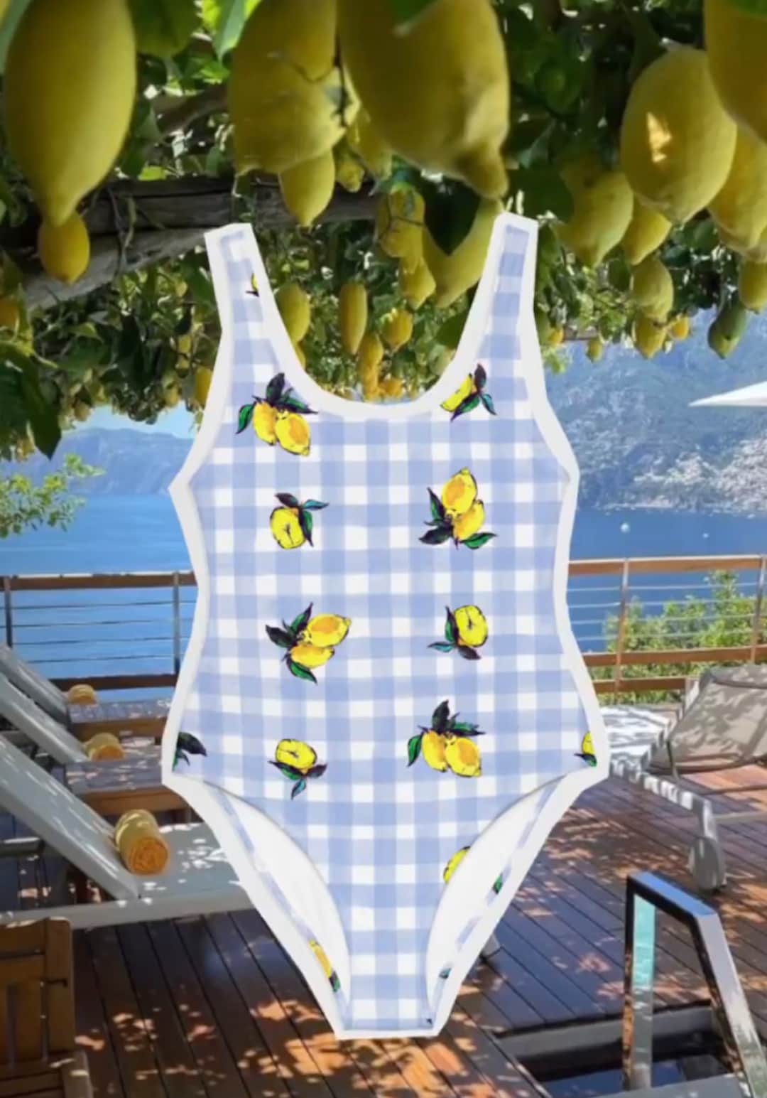 Lemon Print Fruit One Piece Swimsuit in Blue Gingham / - Etsy Australia