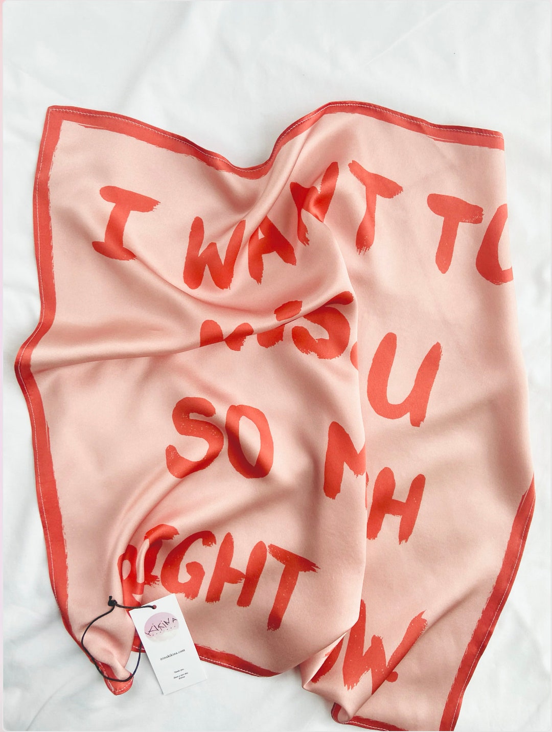 Kiss Satin Silk Bandana/ Neckerchief / Slogan/ Gift Idea/love Print ...
