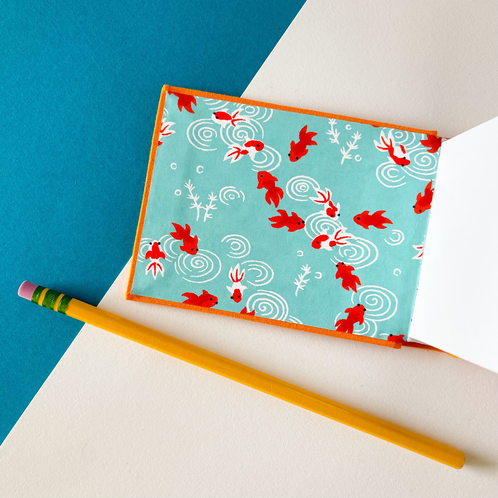 Small Orange Notebook With Koi Fish Paper, Bright Colored Journal ...