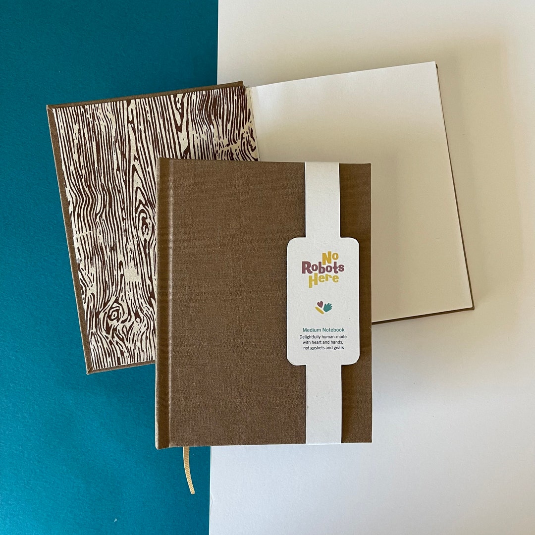 Hand Stitched Brown Notebook, Wood Grain Endpages, Medium Sketchbook - Etsy