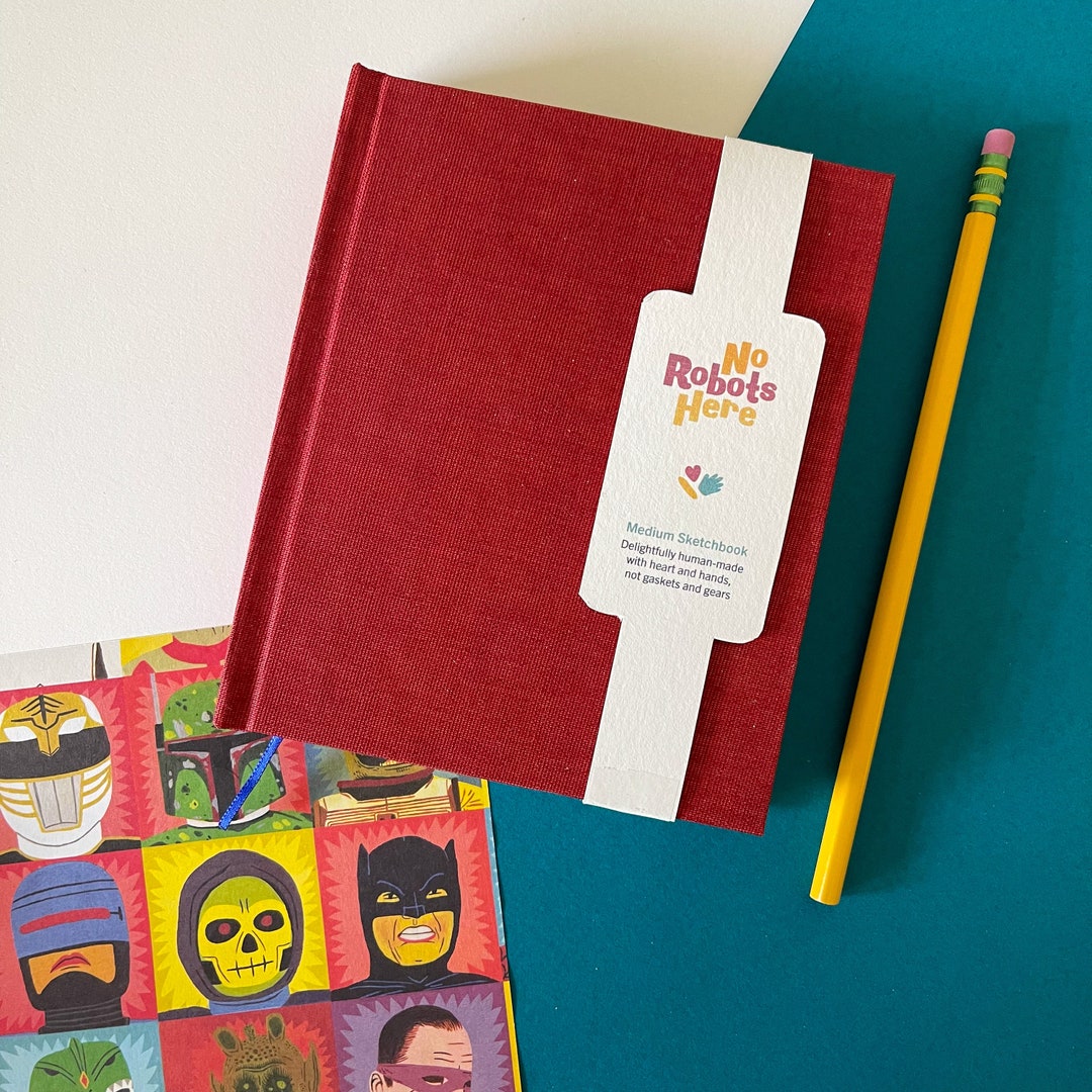 Red Sketchbook With Cartoon Endpages, Hand Stitched Drawing Notebook ...