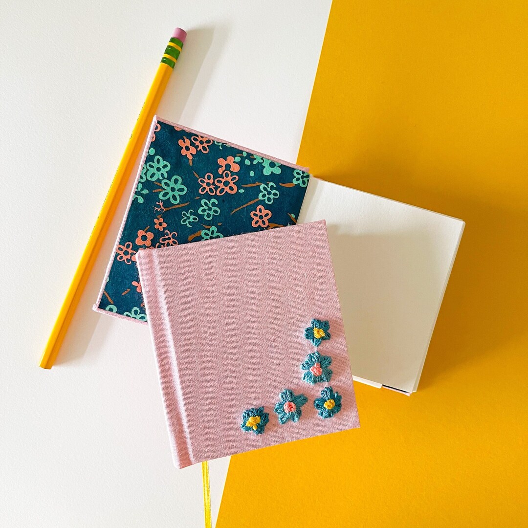 Little Pink Notebook With Embroidered Flowers, Hard Cover Notebook ...