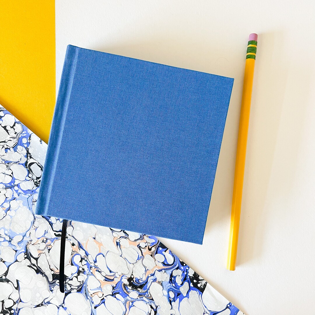 Small Square Notebook, Blank Pages Blue Notebook, Hard Cover Sketchbook ...
