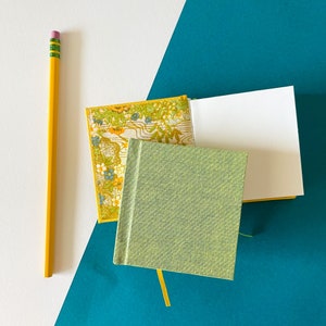 Handmade Floral Notebook, Small Hardcover Journal, Green Bookcloth, 3x3 ...