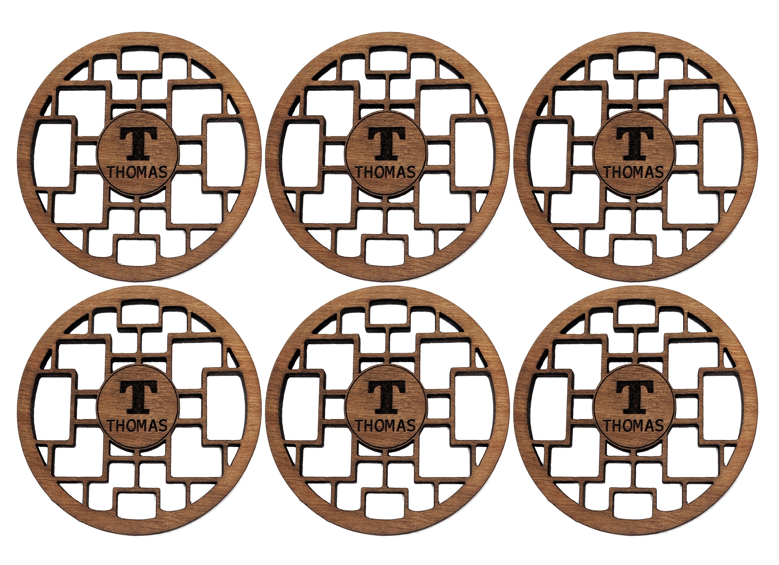 Personalized Wooden Coaster Set of 6 Holder Included - Etsy