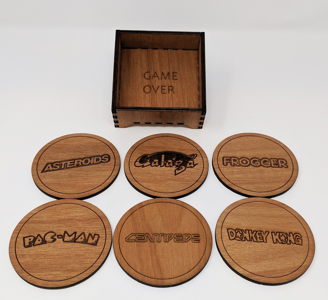 Classic Arcade Wooden Coaster Set of 6 | Holder Included | Video Games ...