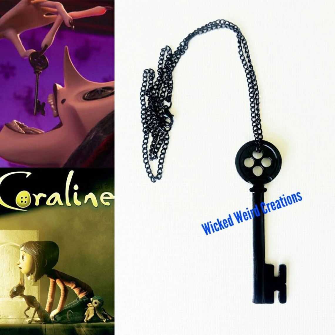 Coraline Looking Stone Necklace Skeleton Key Necklace & - Etsy