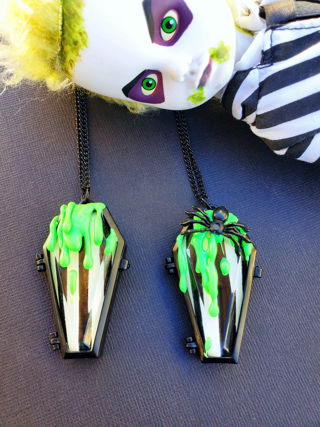 Dripping Coffin Locket Necklace ~ Neon Green ~ Beetle Juice Inspired ...