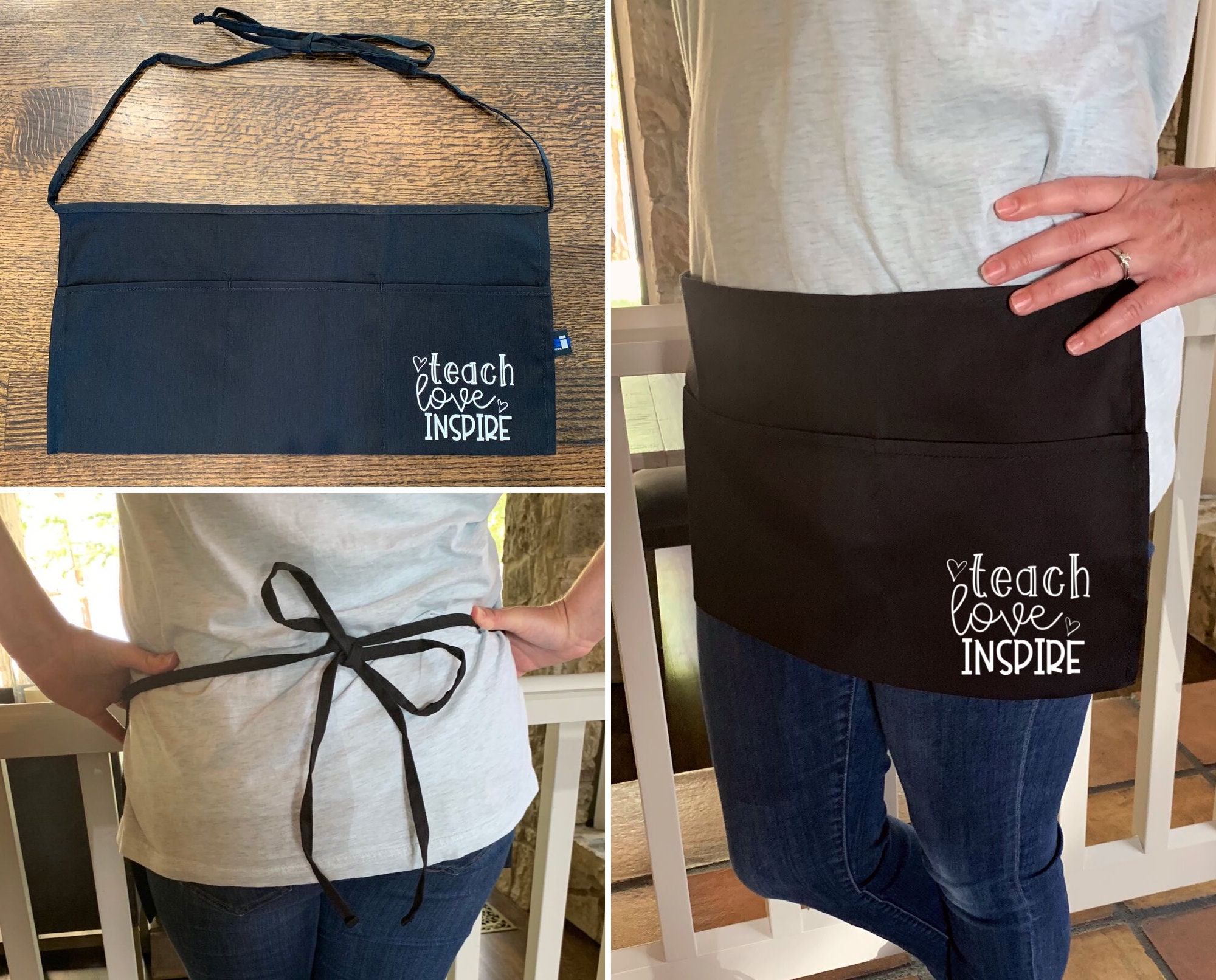 Teach Love Inspire Waist Apron Cute Three-pocket Apron for - Etsy