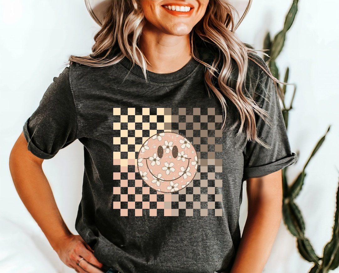 Smiley Face Shirt Checkered Smiley Face Tshirt Smile Face Tee Happy ...