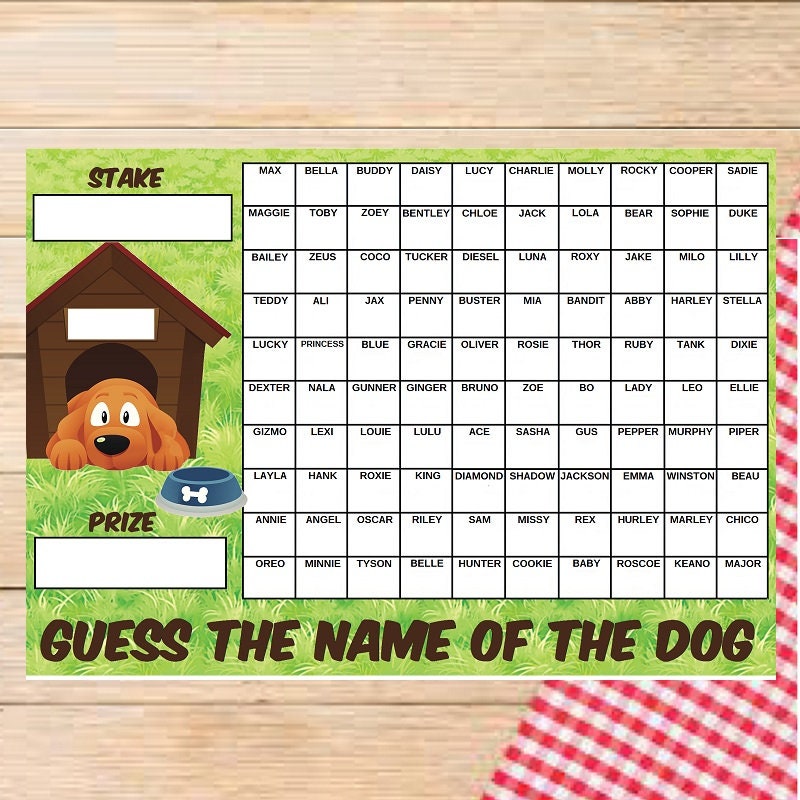 A4 DOG Guess the Name of Scratchcard Fundraising Game Fete Fair Fayre ...