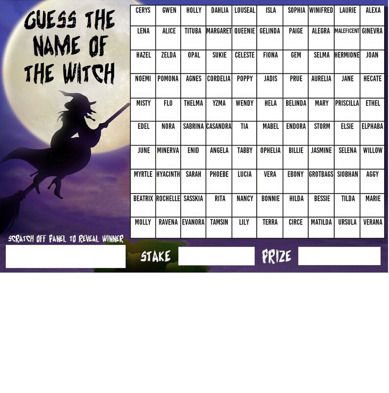 WITCH Guess the Name of the Scratchcard Fundraising Game Halloween Fete ...