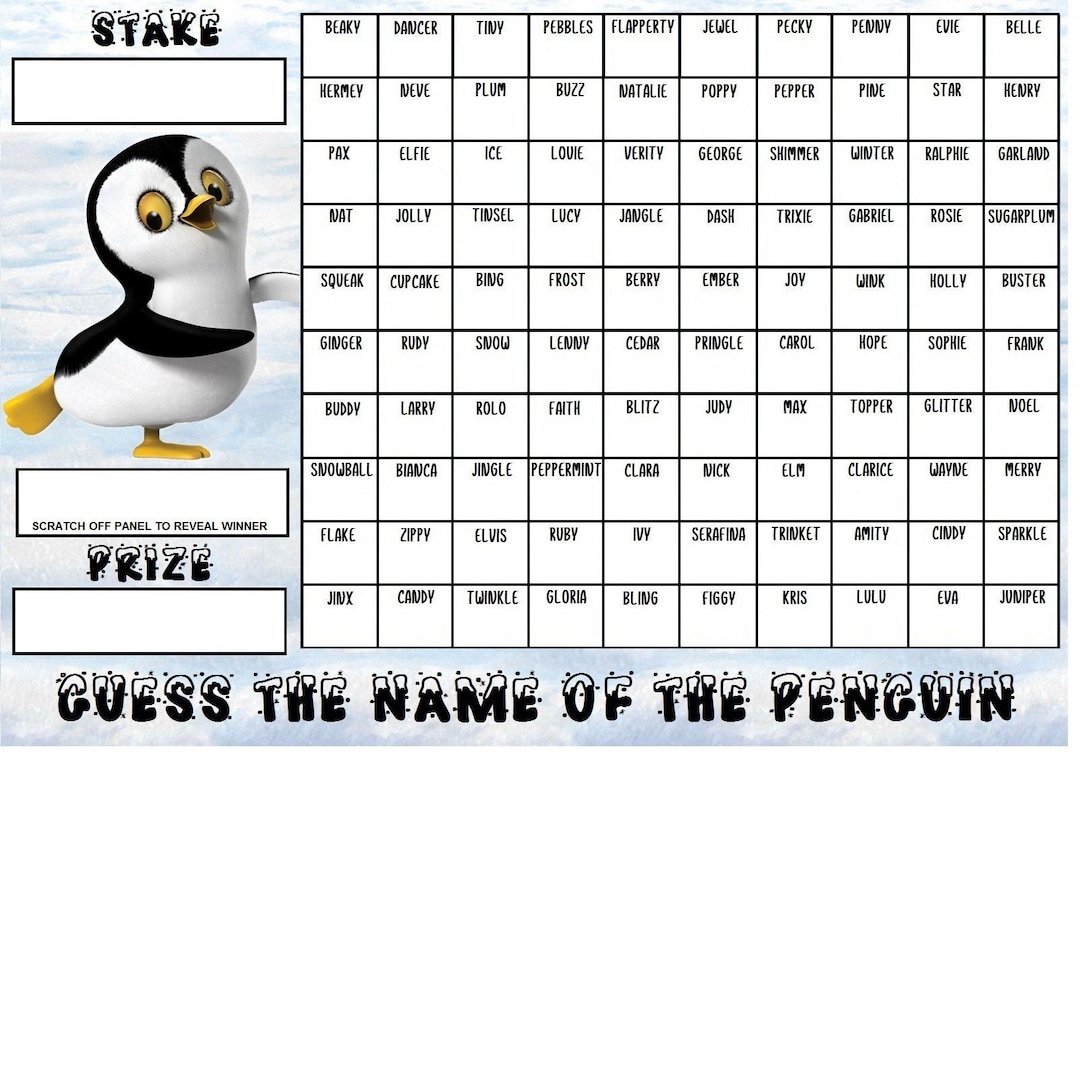 PENGUIN Guess the Name of Scratchcard Fundraising Game Fete Fair Fayre ...