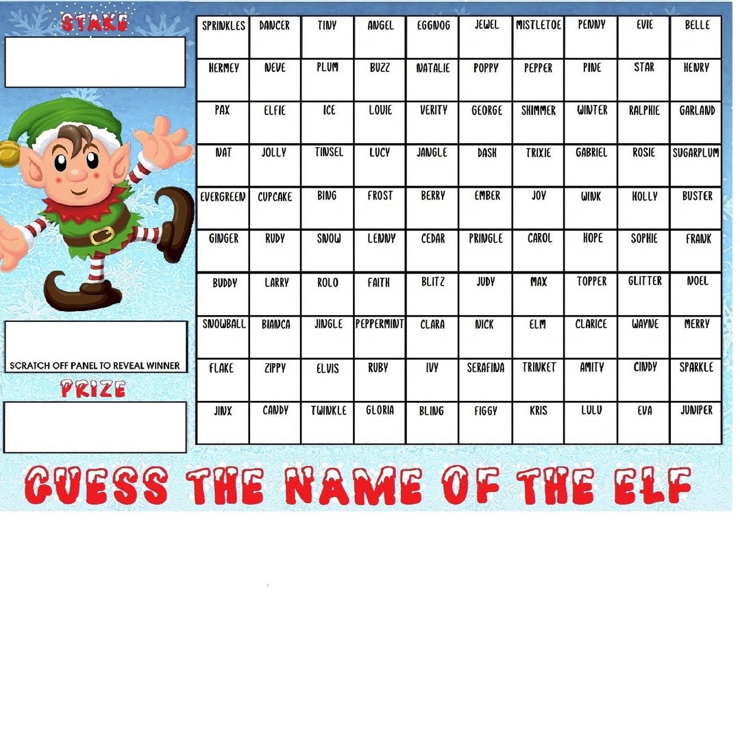 ELF Guess the Name of Scratchcard Fundraising Game Christmas Fete Fair ...