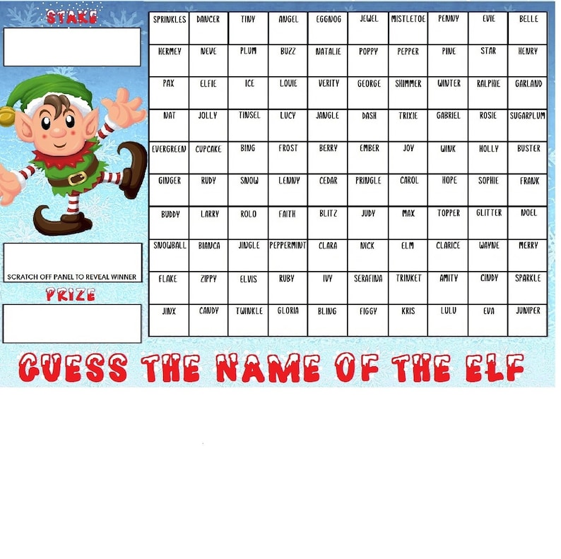 ELF Guess the Name of Scratchcard Fundraising Game Christmas Fete Fair ...