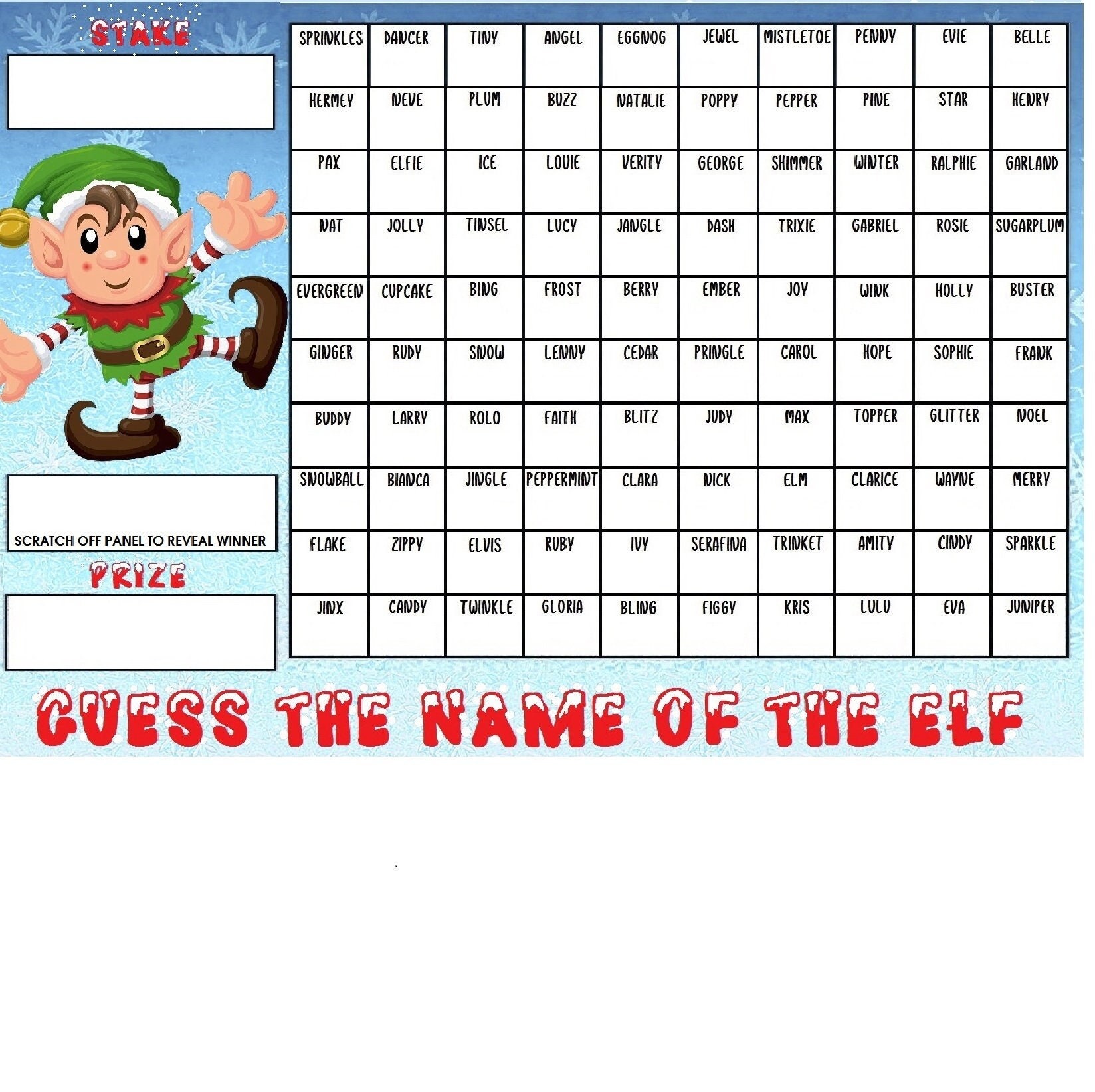 ELF Guess the Name of Scratchcard Fundraising Game Christmas - Etsy