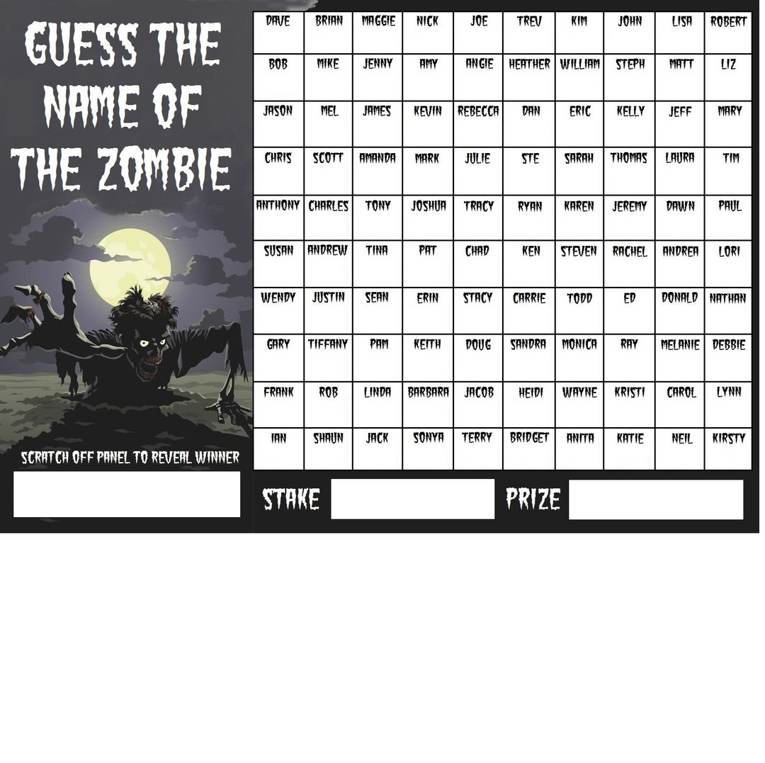 ZOMBIE Guess the Name of Scratchcard Fundraising Game Halloween Fete ...