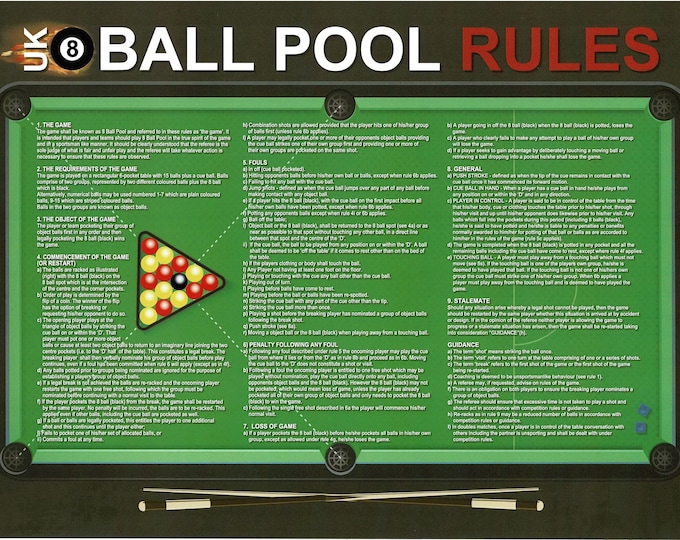 Official Pool Game Rules Print UK British 8 Ball League English Table ...