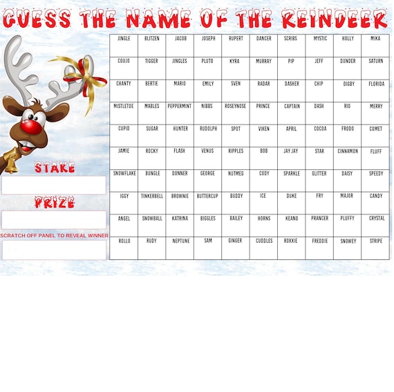 REINDEER Guess the Name of Scratchcard Fundraising Game Fete - Etsy
