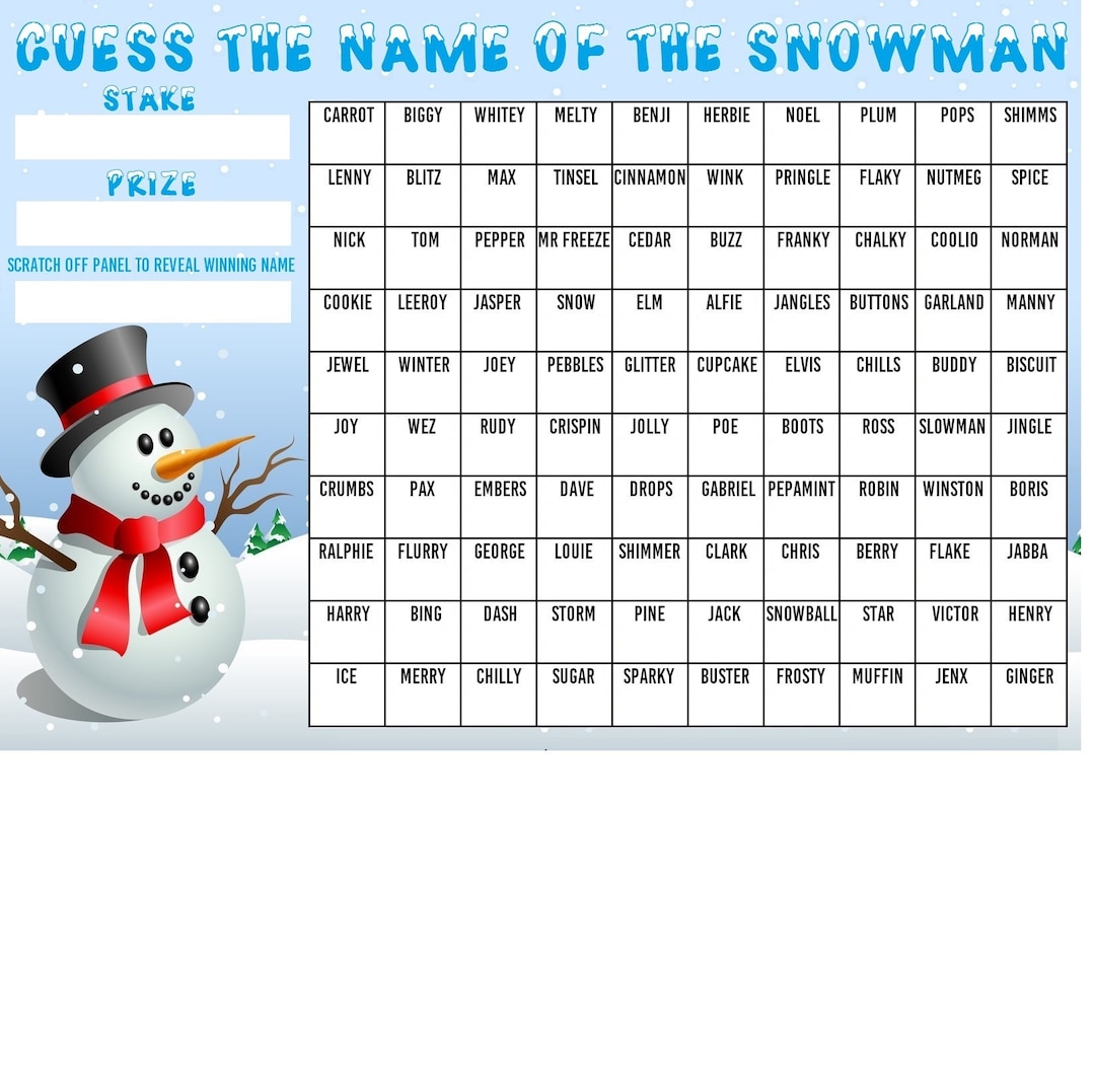 SNOWMAN Guess the Name of Scratchcard Fundraising Game - Etsy