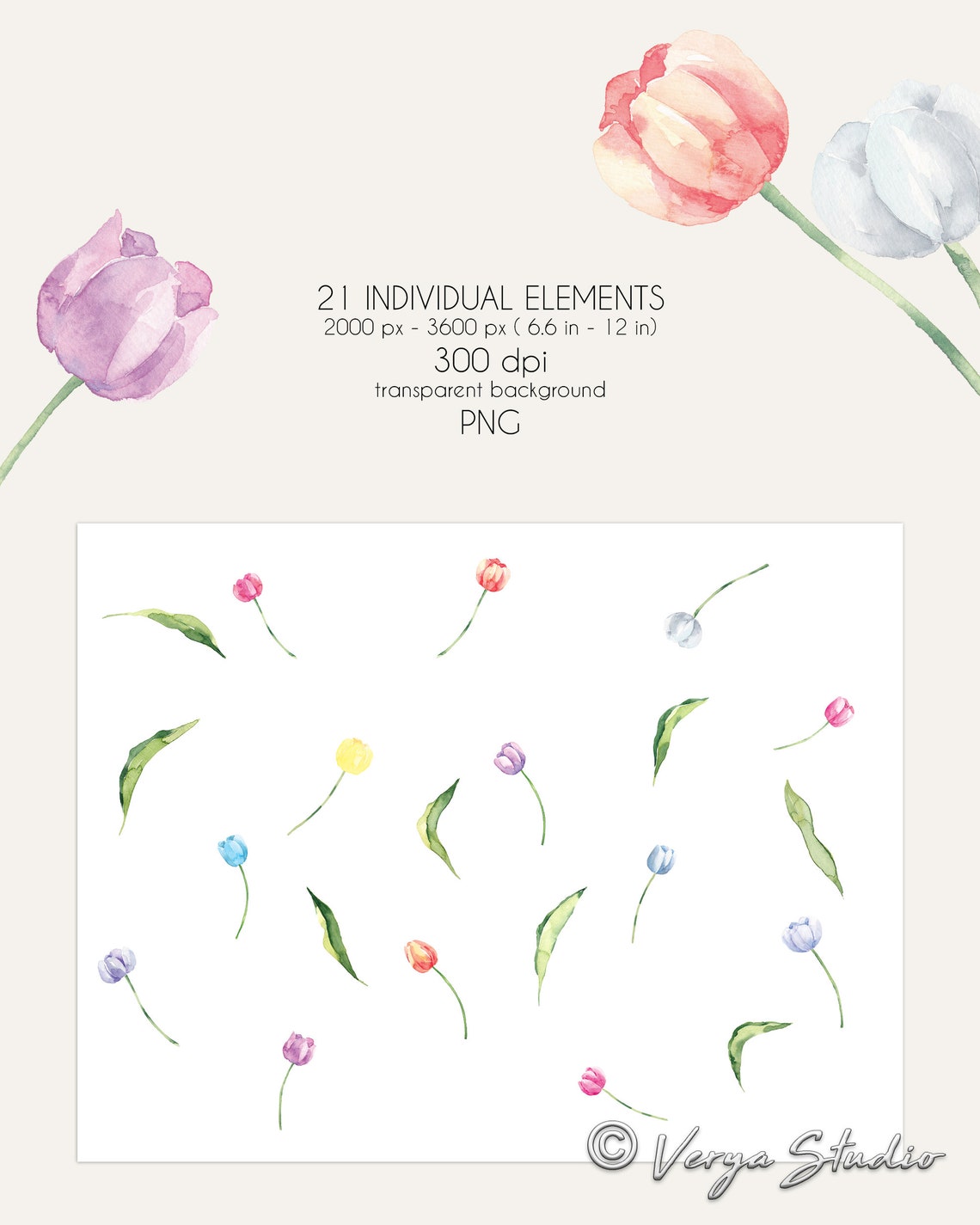 Spring Clipart Watercolor Tulips Clip Art Easter Clipart - Etsy