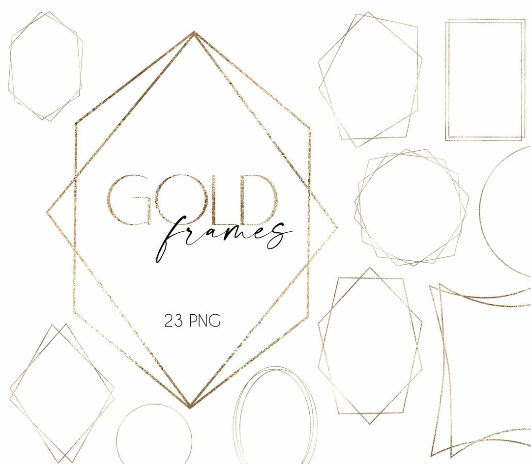 Gold Frames - Geometric Golden Frames Clipart, Wedding Invitations ...