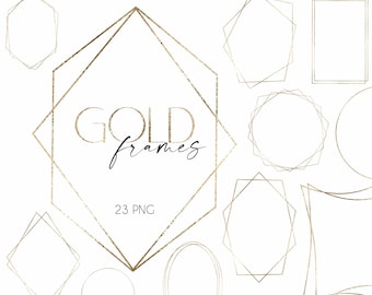 Elegant Gold Frame 12 Clipart PNG Geometric Golden Frames for Weddings ...