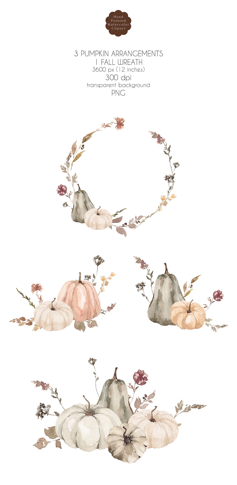 Fall Clipart Watercolor Autumn Pumpkins Clip Art Set Fall Leaves ...