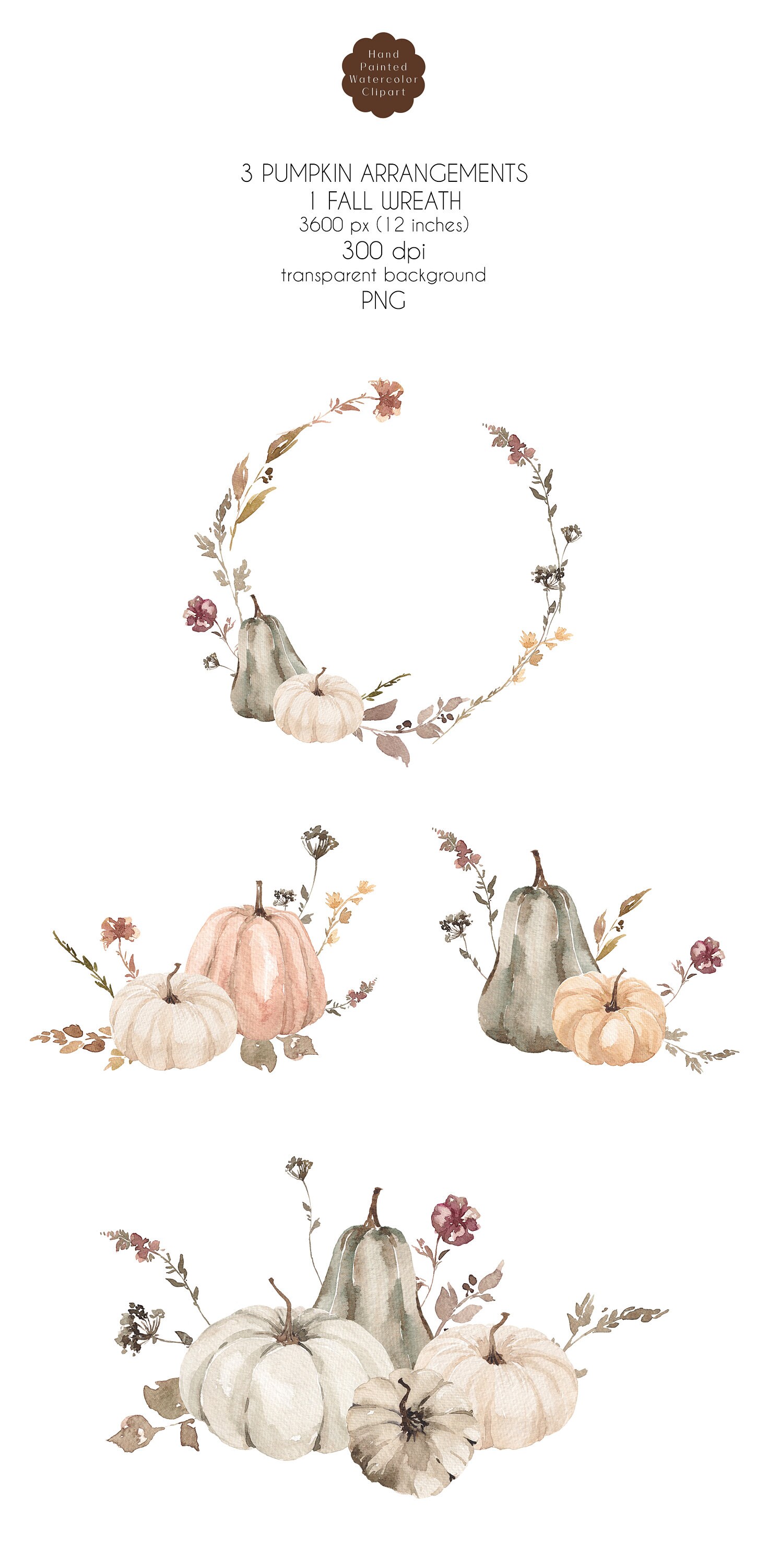 Fall Clipart Watercolor Autumn Pumpkins Clip Art Set Fall Leaves ...