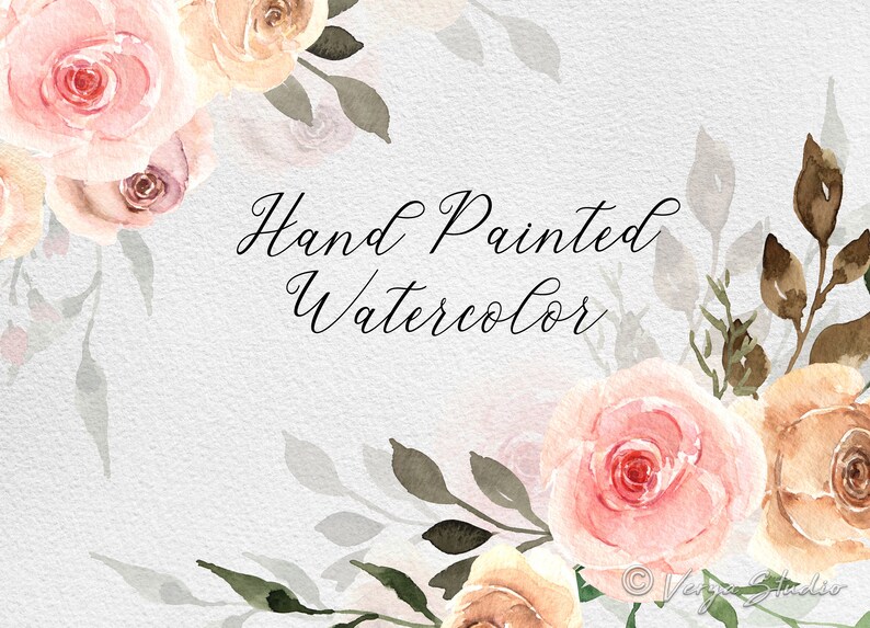 Watercolor Blush Cream Roses Clipart Floral Clip Art Light | Etsy