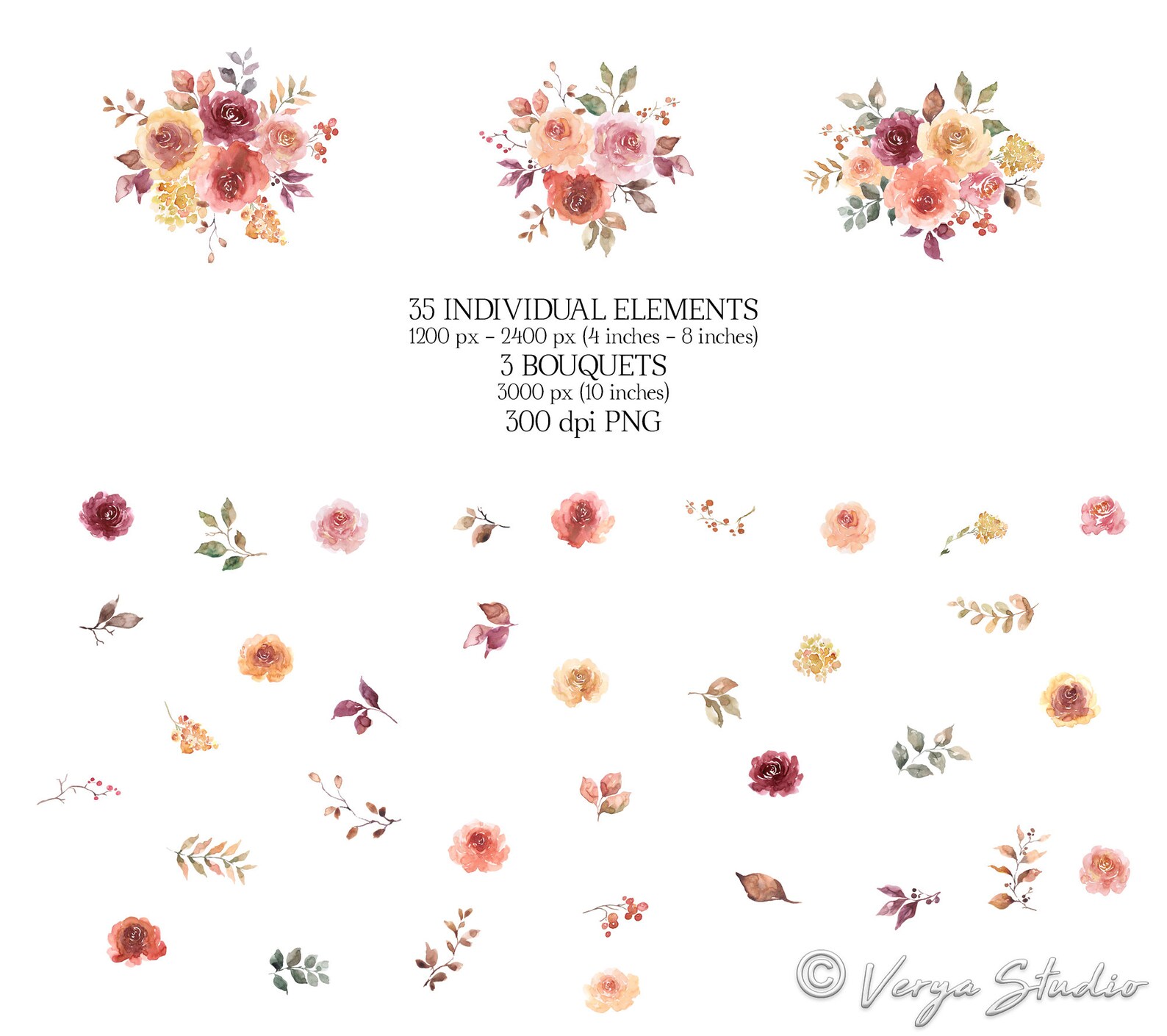 Fall Floral Watercolor Flowers Clipart Autumn Clip Art Fall Clipart ...