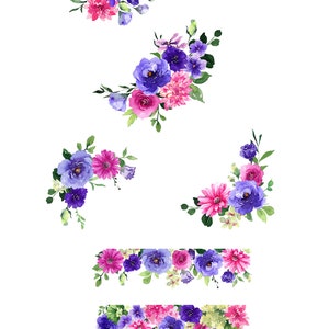 Pink Purple Watercolor Flowers Clipart Frames Borders Bouquets Floral ...