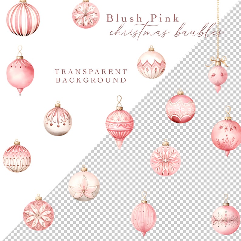 Blush Pink Christmas Baubles Clipart Watercolor Christmas Balls PNG ...