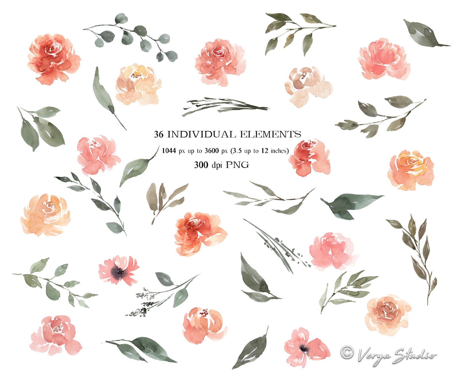 Coral Watercolor Floral Clipart Peach Roses Clip Art Bouquets - Etsy Canada