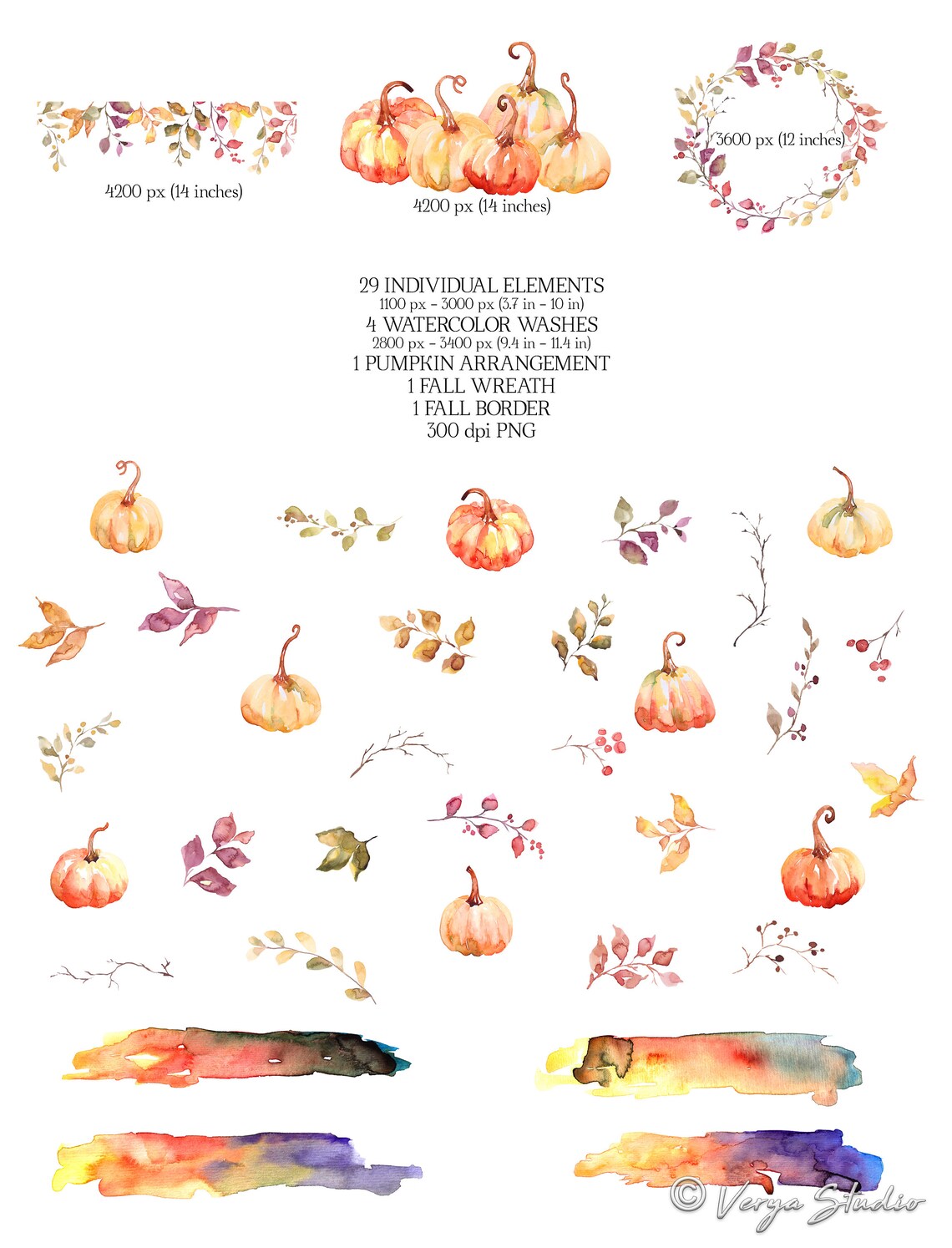 Bright Fall Clipart Watercolor Autumn Clip Art Pumpkins - Etsy