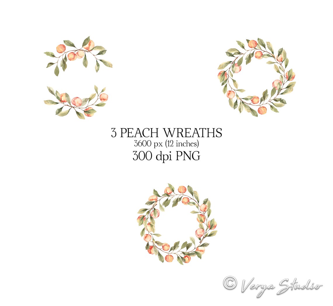 Peach Clipart Watercolor Fruit Clipart Peach Fruit Wreath Clip Art ...