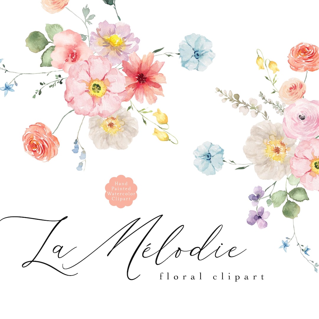Mélodie Floral Clipart, Watercolor Clipart, Watercolor Flower PNG ...