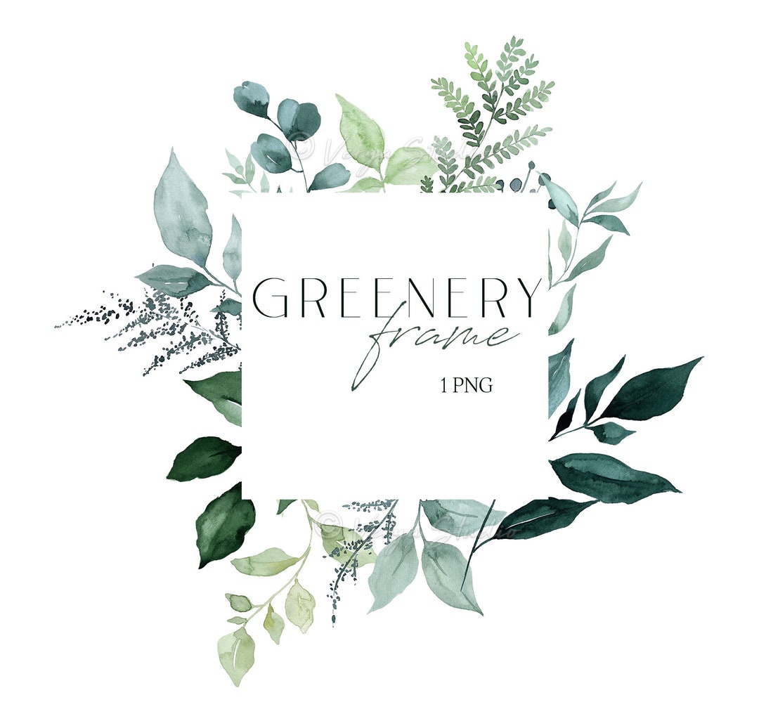 Greenery Botanical Frame Clipart Watercolor Leaves Border Clip Art ...